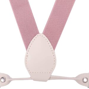 YJDS Mens' Leather Suspenders and Bowtie Set Elastic for Wedding Blush Pink 47''