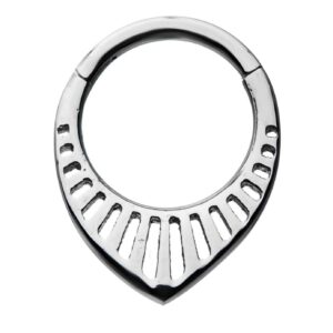 16g rounded teardrop cut-out stainless steel hinged segment ring for septum, lip, eyebrow, and ear piercings