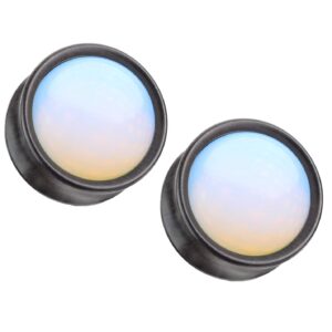 pierced owl synthetic opal center front-facing natural ebony wood saddle plugs, sold as pair (19mm (3/4"))