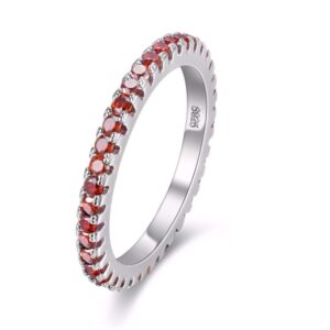 uloveido 2mm round cz crystal stackable ring eternity bands for women cz anniversary ring for wife (red, size 9) y115