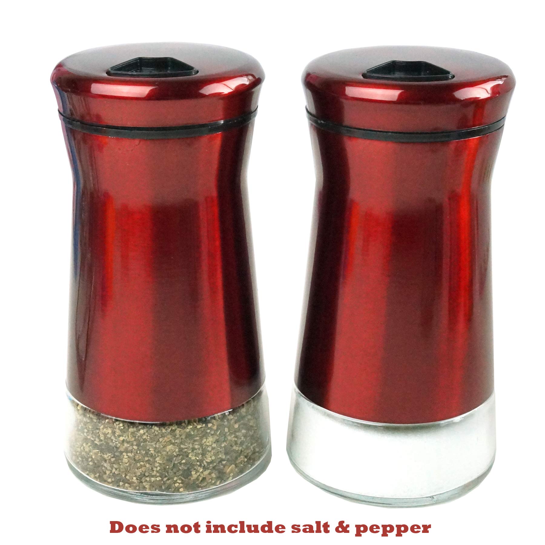 Pepper & Salt Shakers Stainless Steel Cover Glass Bottom With Rotating Adjustable Cover - Spice Sugar Shakers (Metallic Red)