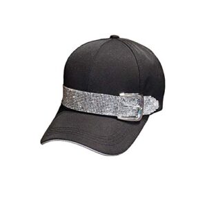 happyera baseball cap sun hats casual sport cap with bling rhinestone decor - black