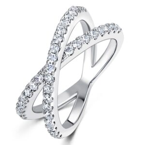 mdfun 18k white gold plated rhodium cubic zirconia criss cross x ring for women engagement wedding (5)