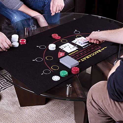 Brybelly Baccarat Casino Mini Felt | Convenient, Space-Saving 36" x 18" Roll-up Gambling Tabletop Mini Mat | Smooth, Black 2mm Mini-Felt for Coffee Table & Kitchen Table Gaming