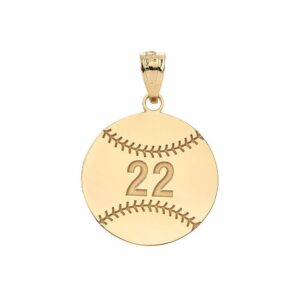 sports charm certified 14k yellow gold personalized baseball/softball pendant with your name and number