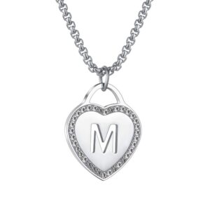 calis women's silver initial necklace stainless steel love heart tiny letter necklace personalized name jewelry for girlfriend gift alphabet letter m