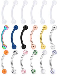 hoeudjo 18pcs 16g surgical steel eyebrow ring curved barbell eyebrow piercing body jewelry for women men 10mm (3/8") silver-tone rose gold black clear