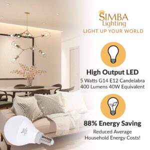 Simba Lighting LED Candelabra E12 Base G14 Small Globe 5W 40W Replacement Light Bulb (6 Pack) for Ceiling Fan, Chandelier, Vanity, Round A15 Frosted White Cover, Non-Dimmable, 3000K Soft White