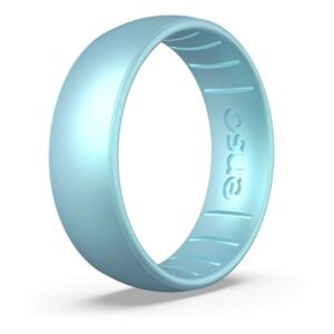 enso rings classic birthstone silicone ring – unisex wedding engagement band – comfortable breathable band – 6.6mm wide, 1.75mm thick (aquamarine, 7)