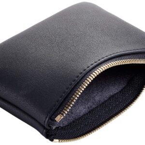 Chelmon Vegan Leather Coin Purse Pouch Change Purse With Zipper For Men Women (Black Up)