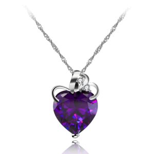 uloveido womens purple crystal heart pendant necklace for girls women white gold plated fashion heart jewelry for mom grandma girlfriend n437