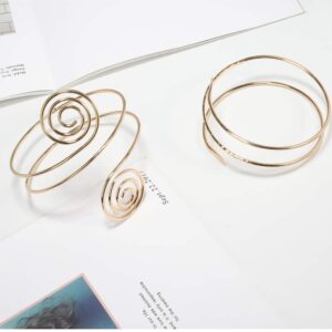 VALIJINA 2Pcs Minimalist Simple Swirl Upper Arm Cuff Bracelets for Women Girls Arm Bangle Armlets Adjustable (A)