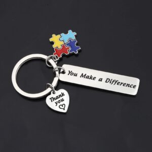 TGBJE Autism Teacher Gift You Make A Difference Keychain Gift for Autism Awareness,SPED Teacher's Gift Inspirational Gift (Autism Teacher Gift)