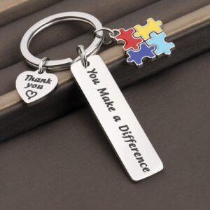 TGBJE Autism Teacher Gift You Make A Difference Keychain Gift for Autism Awareness,SPED Teacher's Gift Inspirational Gift (Autism Teacher Gift)