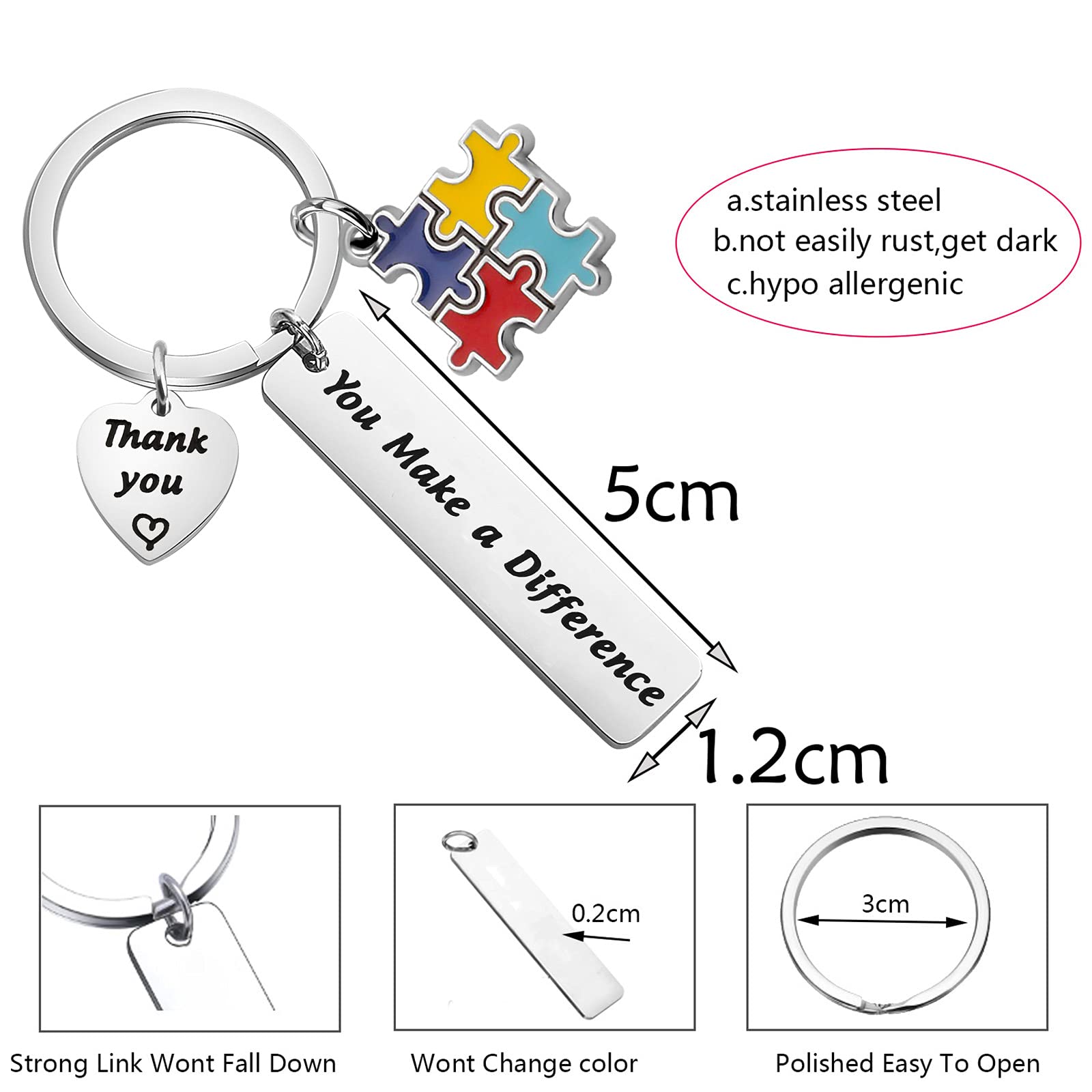 TGBJE Autism Teacher Gift You Make A Difference Keychain Gift for Autism Awareness,SPED Teacher's Gift Inspirational Gift (Autism Teacher Gift)