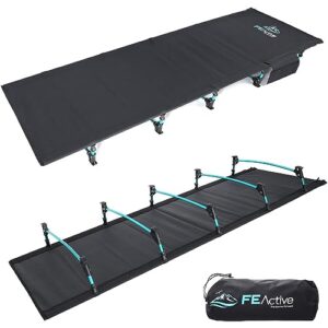 fe active folding camping cot - lightweight, compact & portable camping bed, comfortable sleeping cots for adults & kids - camp cot fits single air mattress pad|designed in california, usa