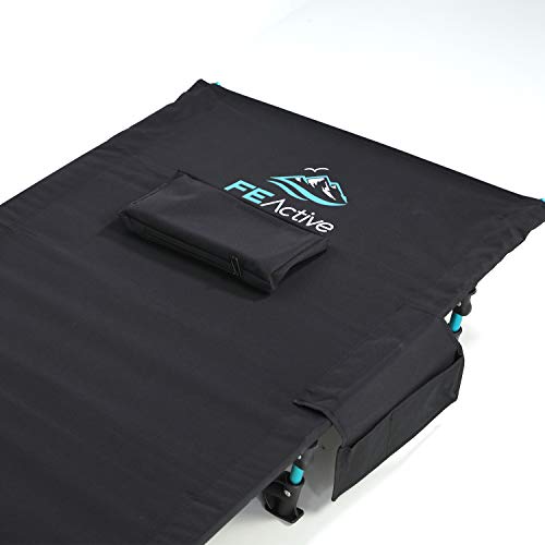 FE Active Folding Camping Cot - Lightweight, Compact & Portable Camping Bed, Comfortable Sleeping Cots for Adults & Kids - Camp Cot Fits Single Air Mattress Pad|Designed in California, USA