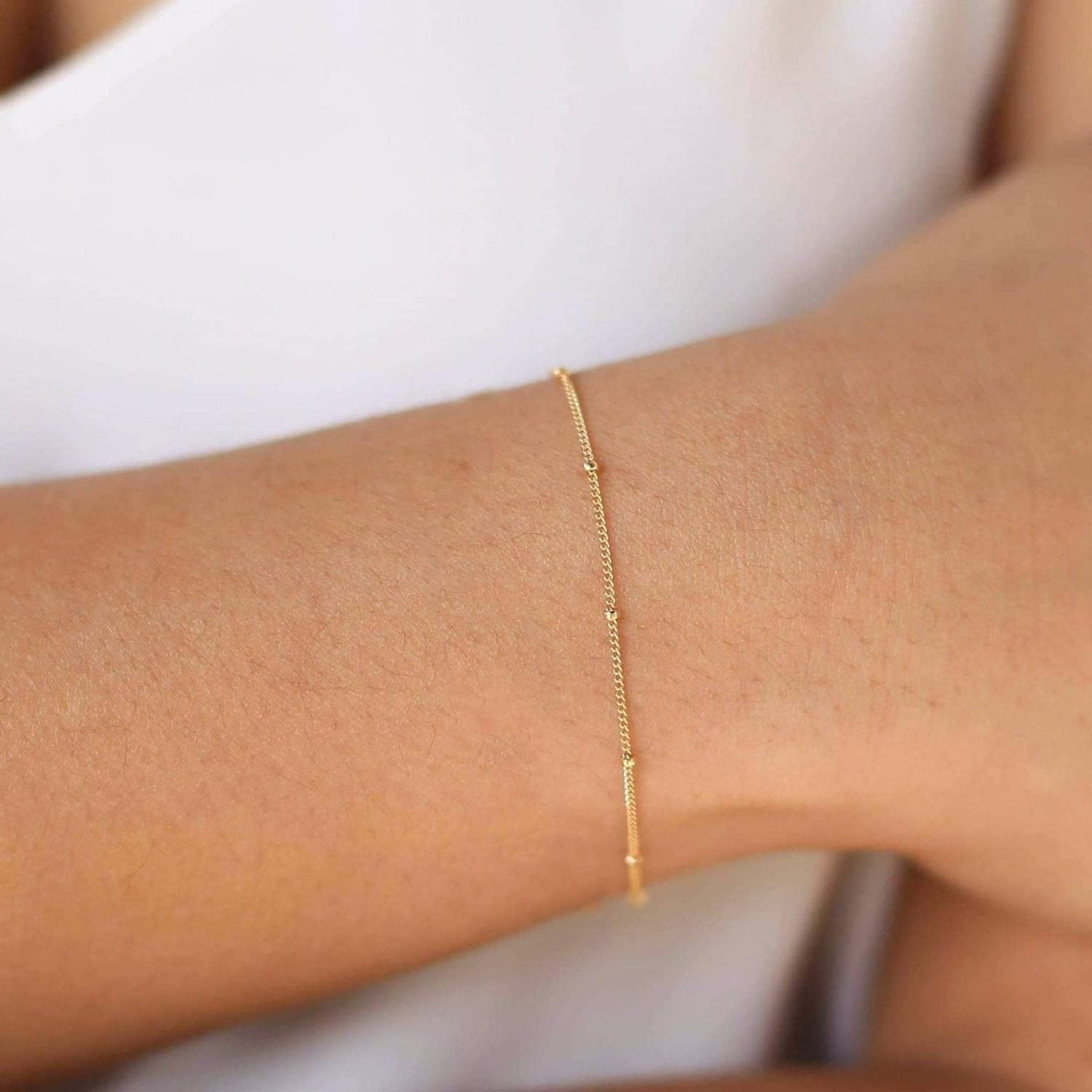 Dainty Satellite Chain Bracelet,Simple Delicate Stacking Satellite Chain Link Bracelets for Women