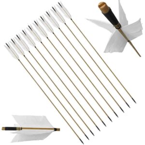 pg1archery archery target flu-flu arrows, 6 pack traditional wooden arrow 4 feathers fletching for practice targeting hunting white 2