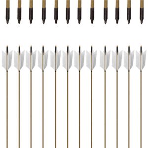 PG1ARCHERY Archery Target Flu-Flu Arrows, 6 Pack Traditional Wooden Arrow 4 Feathers Fletching for Practice Targeting Hunting White 2