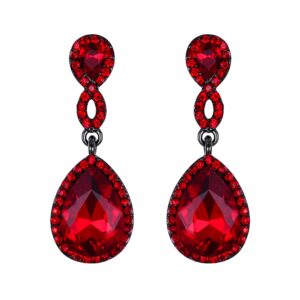 ever faith women's austrian crystal bridal infinity symbol 8-shaped waterdrop dangle earrings red black-tone