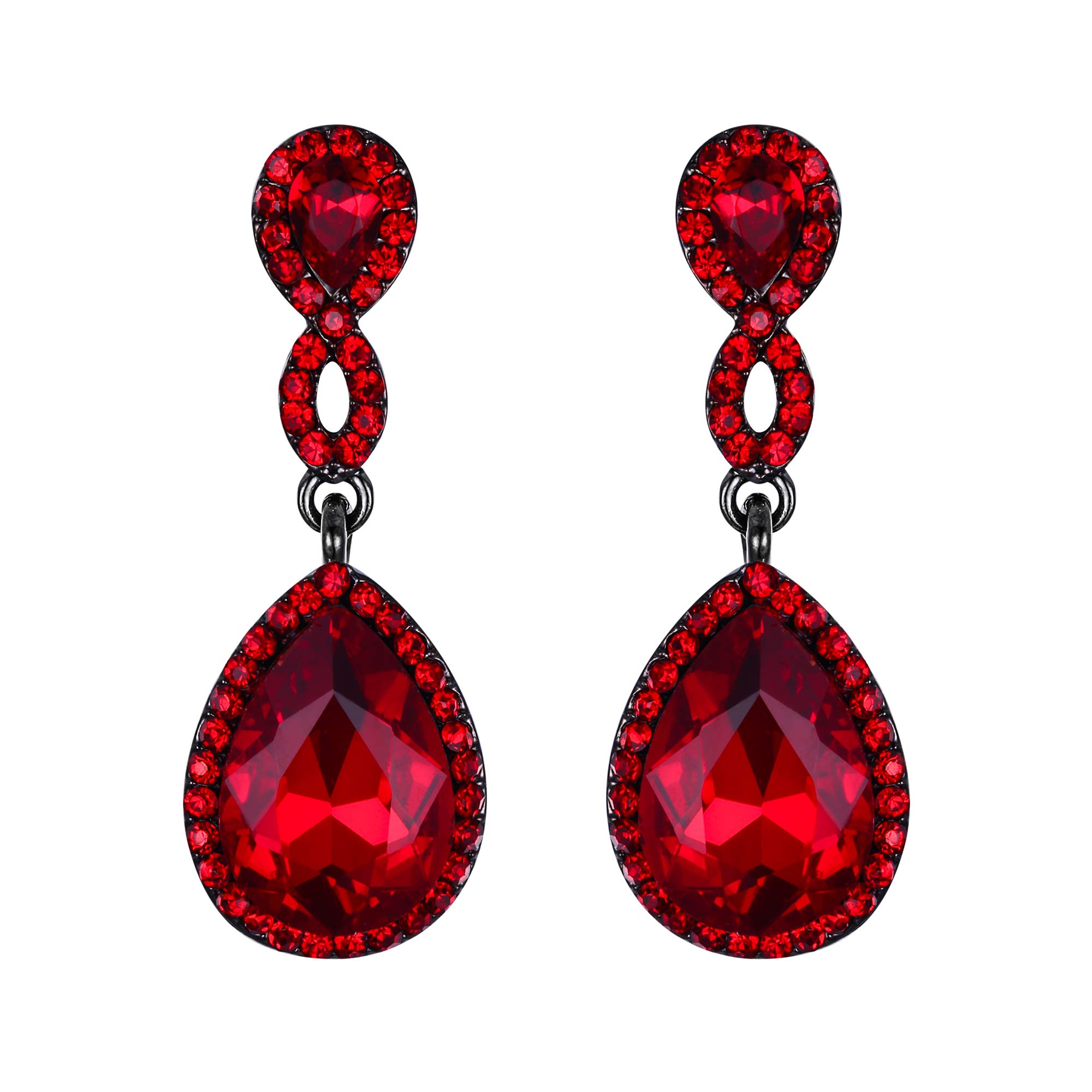 EVER FAITH Women's Austrian Crystal Bridal Infinity Symbol 8-Shaped Waterdrop Dangle Earrings Red Black-Tone