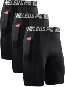 neleus men's 3 pack compression shorts with pockets dry fit yoga running shorts,6063,black/black/black,us l,eu xl