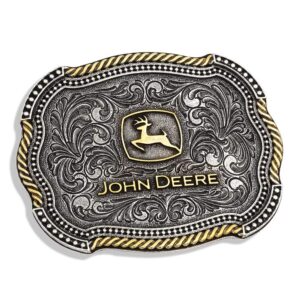 montana silversmiths officially licensed john deere attitude western belt buckle (scalloped duo silver)