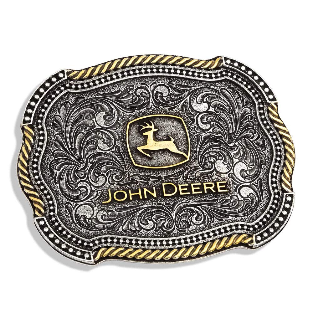 Montana Silversmiths Officially Licensed John Deere Attitude Western Belt Buckle (Scalloped Duo Silver)