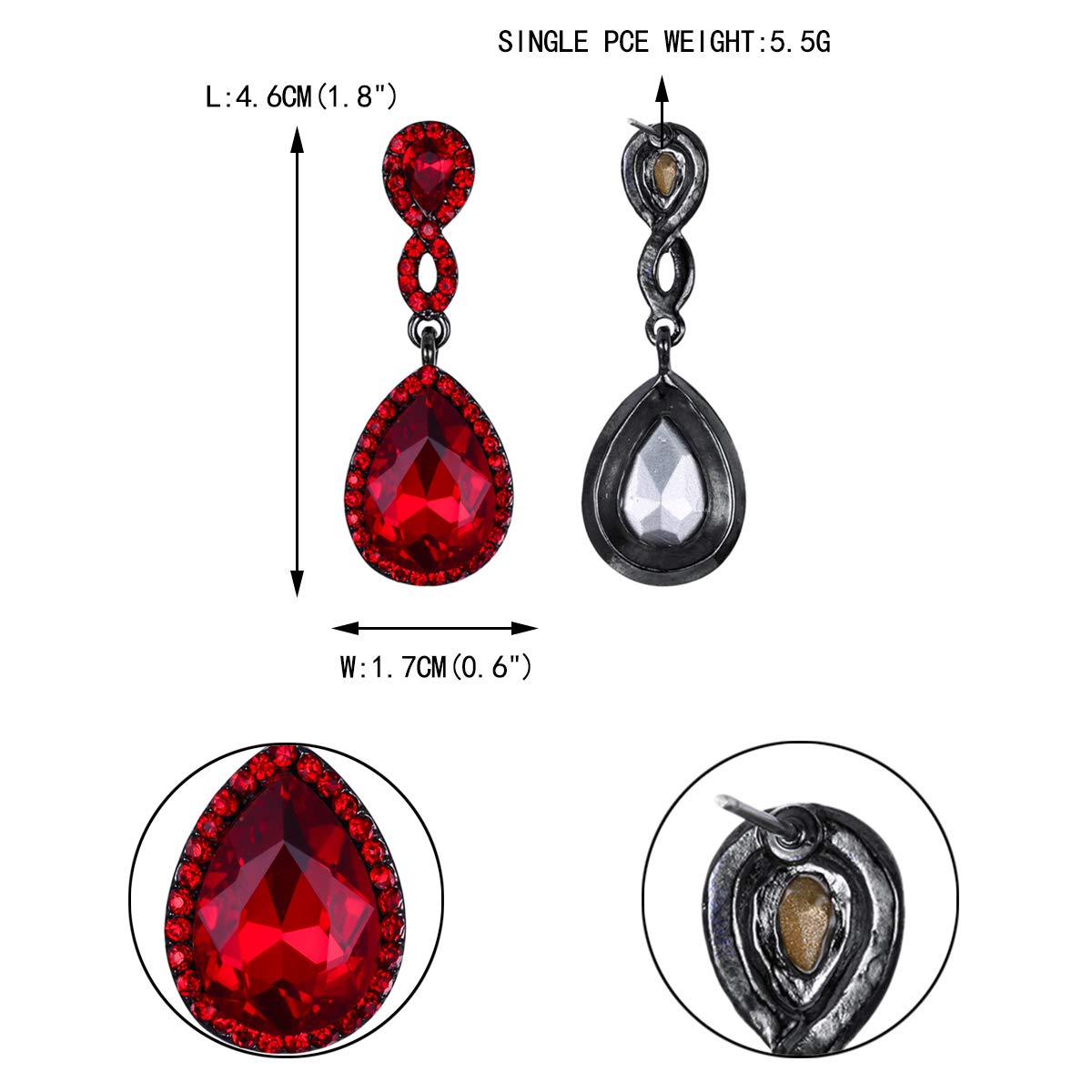 EVER FAITH Women's Austrian Crystal Bridal Infinity Symbol 8-Shaped Waterdrop Dangle Earrings Red Black-Tone