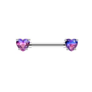 Excepro 2PCS 14G Nipple Rings 316L Surgical Stainless Purple Heart CZ Nipple Piercing for Women Nipple Barbells Nipple Piercings Body Jewelry