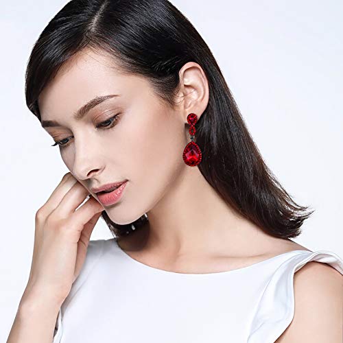 EVER FAITH Women's Austrian Crystal Bridal Infinity Symbol 8-Shaped Waterdrop Dangle Earrings Red Black-Tone