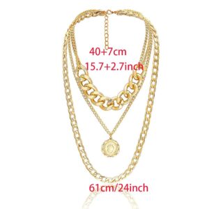 Riymusry Multilayer Chunky Chain Choker Necklace Plate Cuban Pendant Statement Collar Necklace for Women Jewelry Party