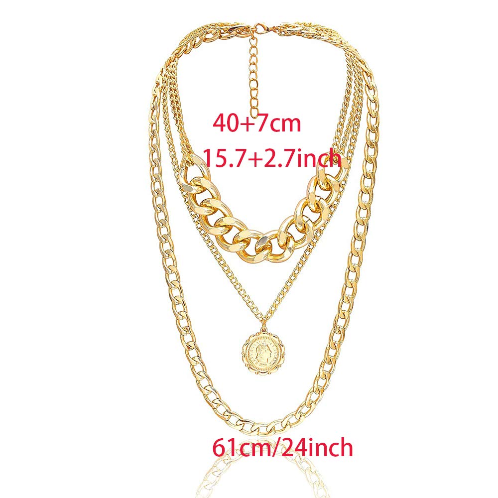 Riymusry Multilayer Chunky Chain Choker Necklace Plate Cuban Pendant Statement Collar Necklace for Women Jewelry Party