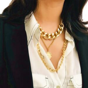 Riymusry Multilayer Chunky Chain Choker Necklace Plate Cuban Pendant Statement Collar Necklace for Women Jewelry Party