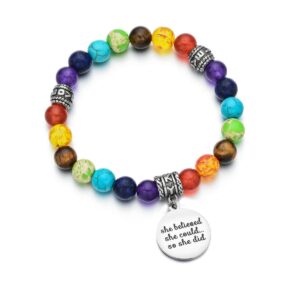 dyjelwd women stretch bracelet 7 chakra beaded healing bracelet she believed she could inspiration jewelry for birthday graduation (she believed she could)