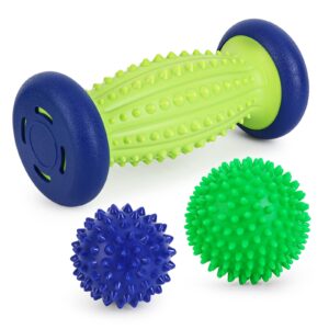 plantar fasciitis roller foot massage ball-foot ball roller massager set,massage balls and foot roller for plantar fasciitis relief | trigger point therapy(1 foot massage roller+2 spiky massage balls)