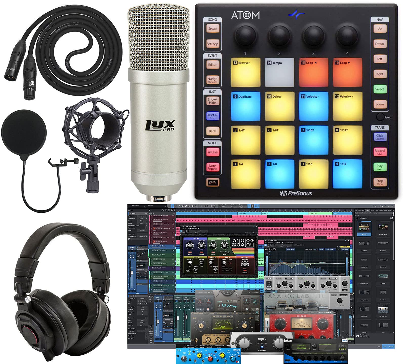 PreSonus ATOM Production/MIDI and Performance Pad Controller w/Professional Studio Microphone and Recording Kit