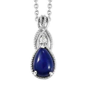 shop lc stainless steel 925 sterling silver platinum lapis lazuli and white topaz pendant necklace delicate jewelry size 20" unique gifts for women birthday gifts