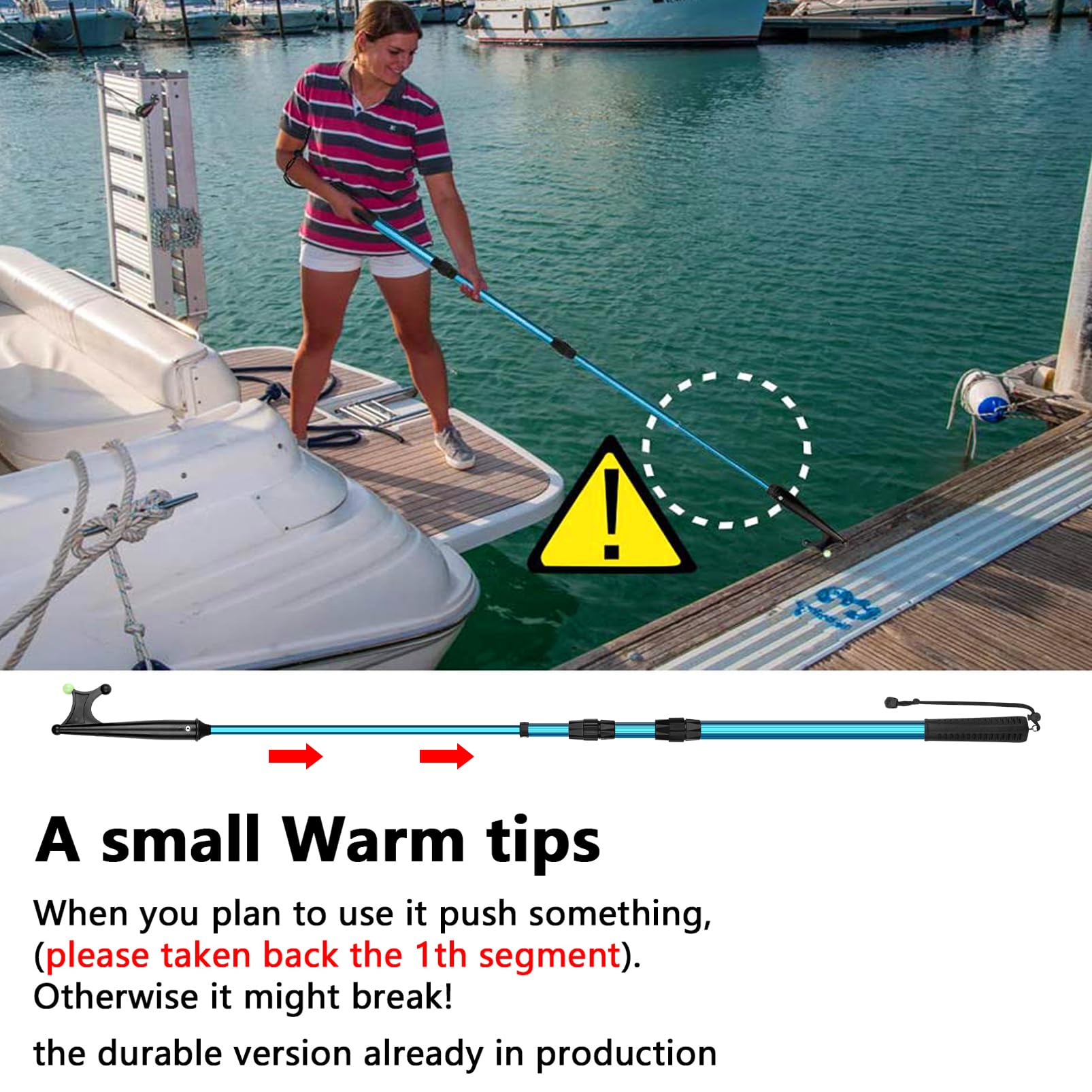 SAN LIKE Telescopic Boat Hook - Floating,Durable,Rust-Resistant with Luminous Bead,Blue Push Pole for Docking Extends from 2.58Ft to 6.66Ft