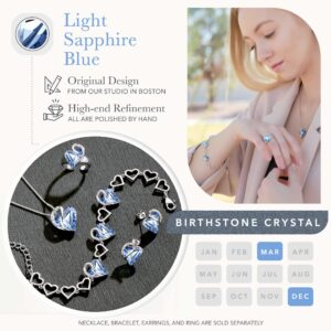 Leafael Infinity Love Heart Link Bracelets, March & December Birthstone Crystal Bracelet for Women, Silver Tone Jewelry Gifts for Her, Light Sapphire Blue, 7-inch Chain and 2-inch Extender