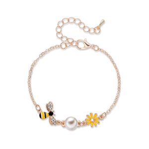 eiffy cz crystal yellow honey bumble bee sunflower bracelets bangles for women coconut palm trees watermelon bracelet jewelry (bee)