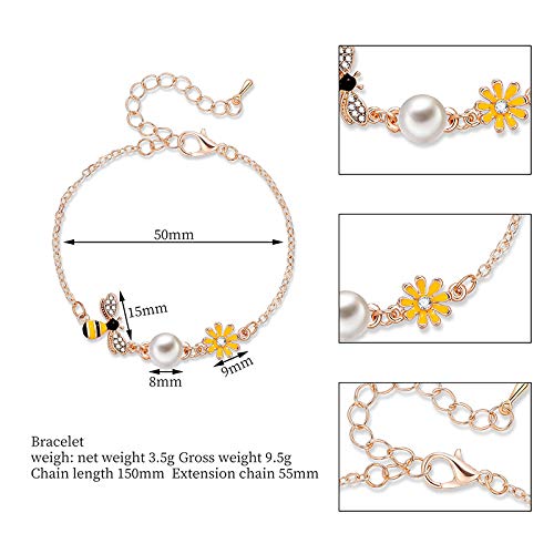 Eiffy CZ Crystal Yellow Honey Bumble Bee Sunflower Bracelets Bangles for Women Coconut Palm Trees Watermelon Bracelet Jewelry (Bee)