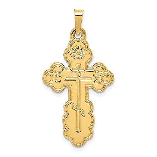 Diamond2Deal 14k Yellow Gold Eastern Orthodox Cross Pendant Fine Jewelry for Women (L- 34 mm, W- 18 mm)