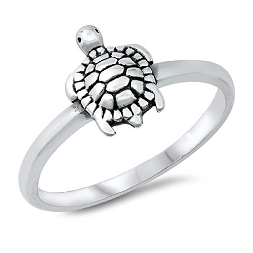 Blue Apple Co. Turtle Ring Band 925 Sterling Silver Size-8