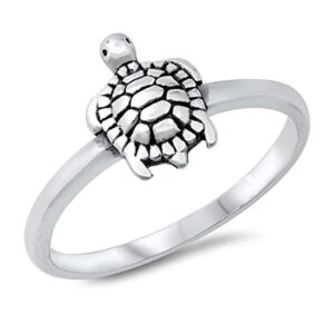 blue apple co. turtle ring band 925 sterling silver size-8