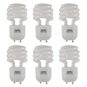 sunlite compact fluorescent t3 standard household cfl spiral light bulb, 18 watt, (75w equivalent), 1250 lumens, 120 volts, twist & lock gu24 base, ul listed, 2700k soft white, 6 pack