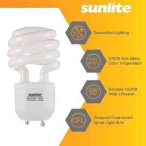 Sunlite Compact Fluorescent T3 Standard Household CFL Spiral Light Bulb, 18 Watt, (75W Equivalent), 1250 Lumens, 120 Volts, Twist & Lock GU24 Base, UL Listed, 2700K Soft White, 6 Pack