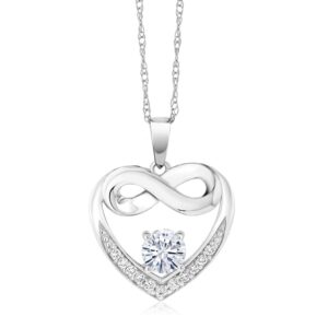 gem stone king 10k white gold 5mm gemstone birthstone and white lab grown diamond infinity heart pendant necklace | gold necklace for women | with 18 inch silver chain