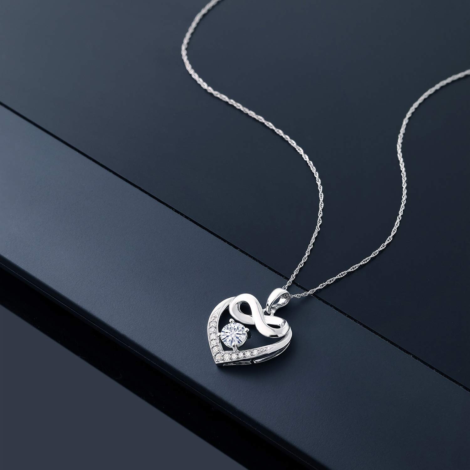 Gem Stone King 10K White Gold 5MM Gemstone Birthstone and White Lab Grown Diamond Infinity Heart Pendant Necklace | Gold Necklace For Women | With 18 Inch Silver Chain